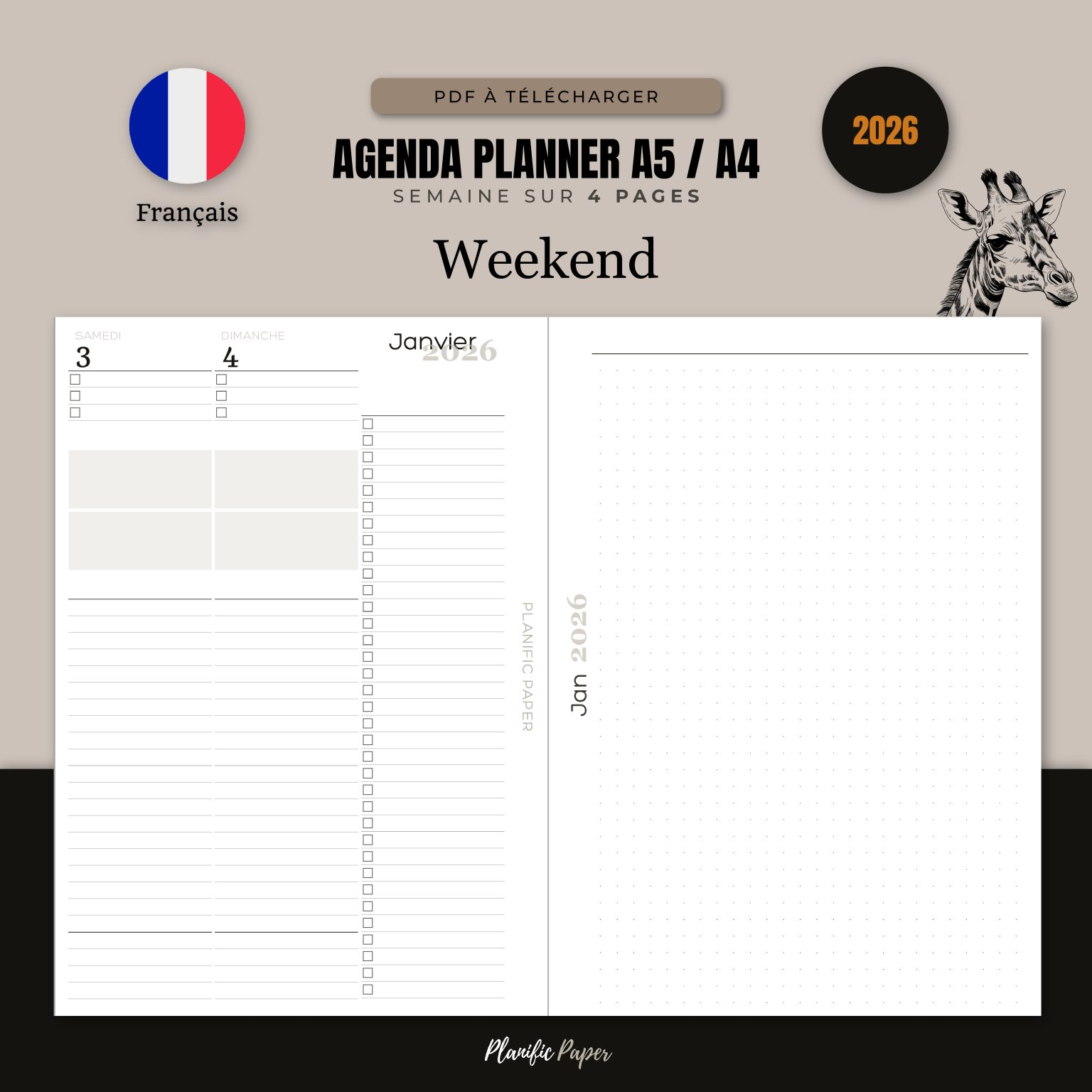 Agenda 2026 à imprimer A5 - Liste de Notes - Planific